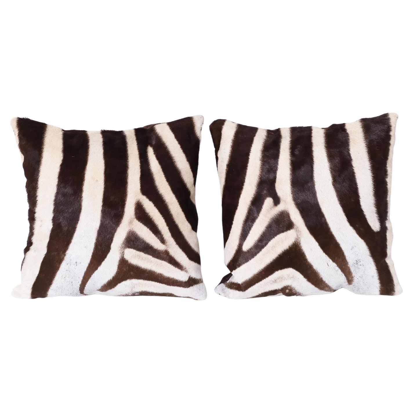 Zebra Hide Pillow with Brown Italian Lambskin Leather at 1stDibs