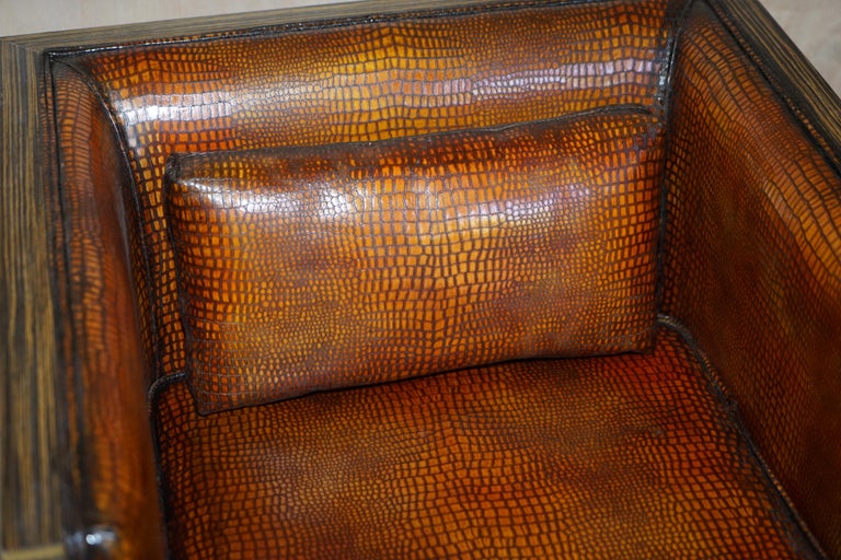 Pair of Zebrano Wood Crocodile Alligator Patina Brown Leather Swivel ...