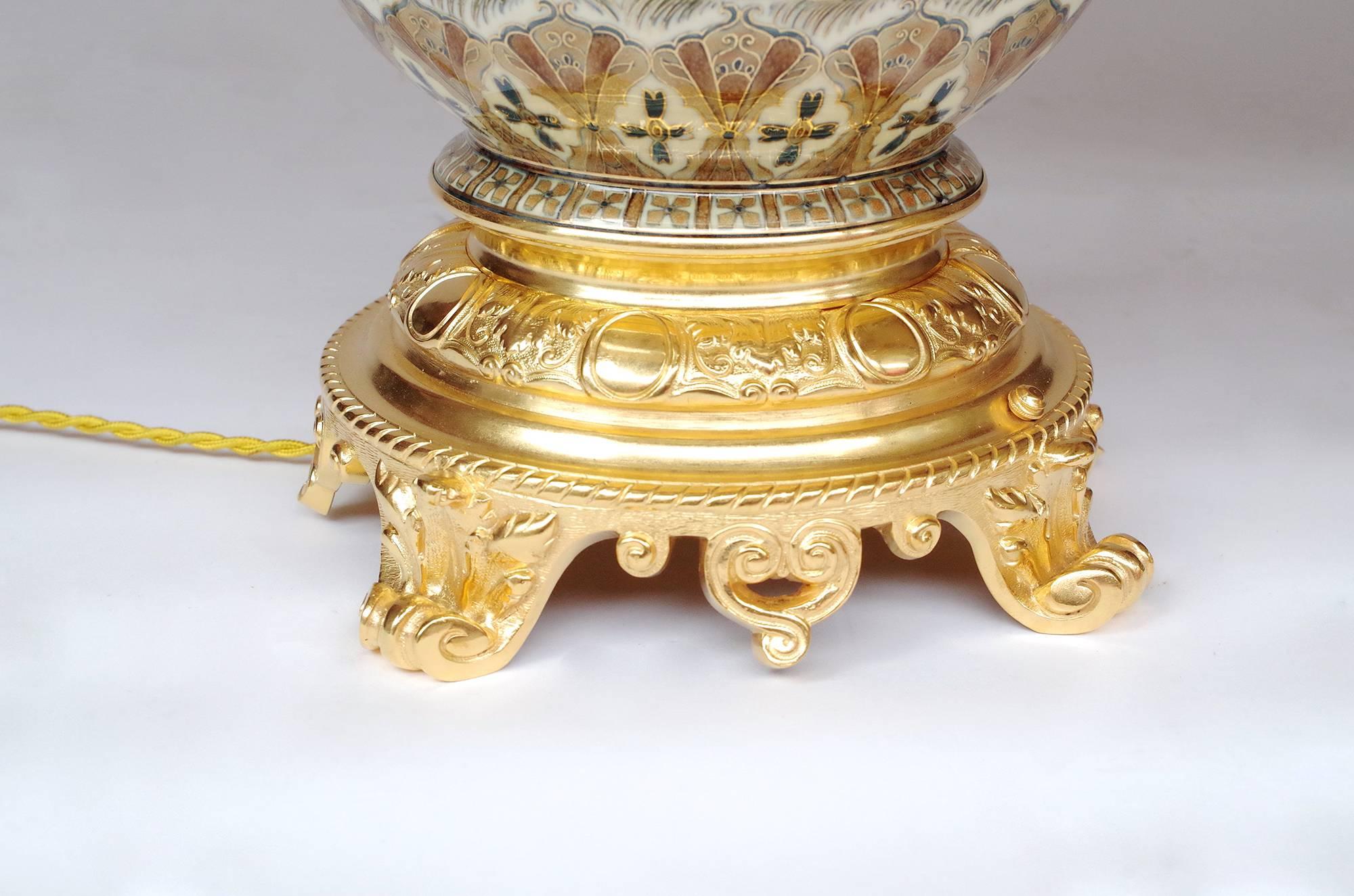Pair of Zsolnay Porcelain Lamps, Cream Color and Birds Patterns, circa ...