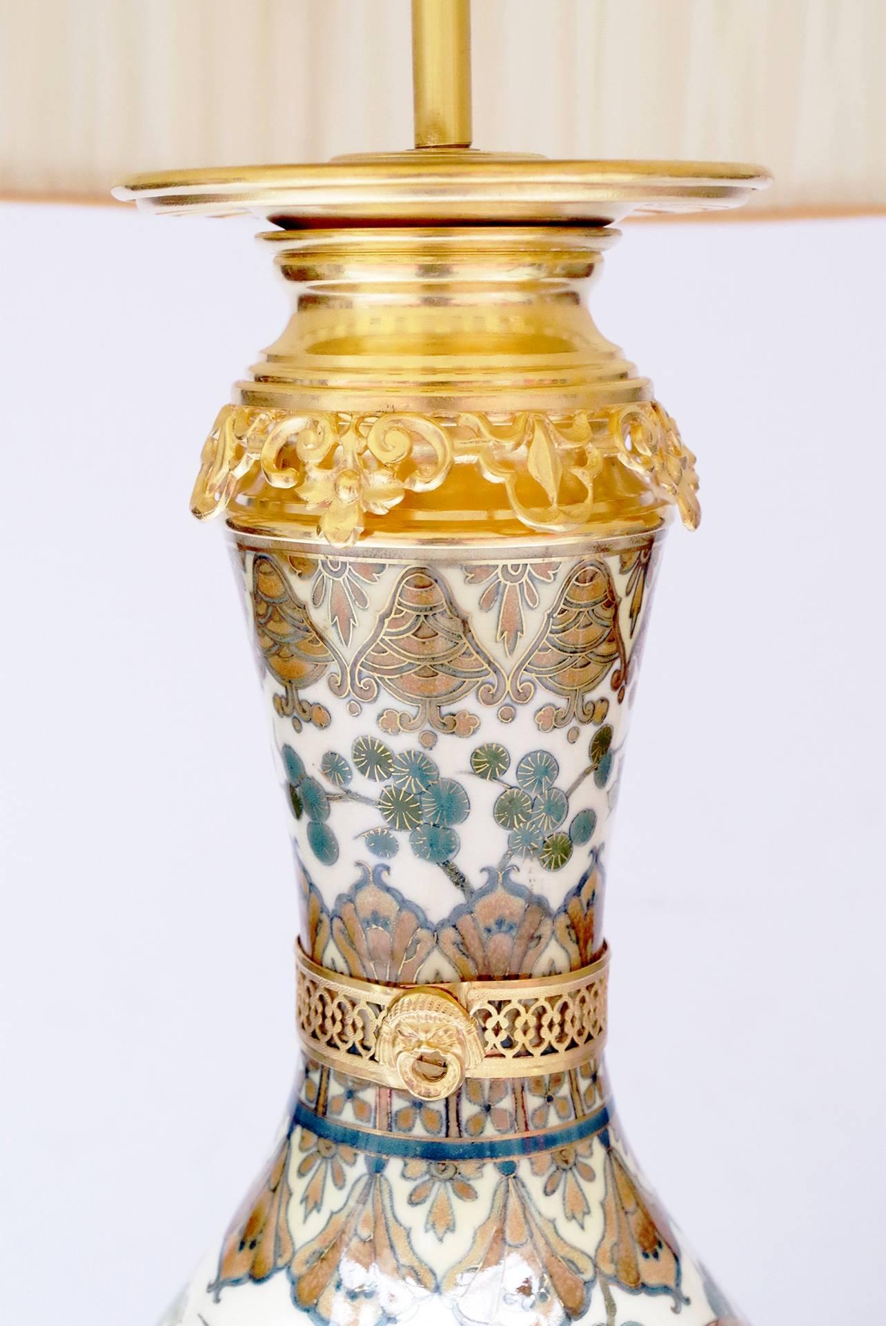 Pair of Zsolnay Porcelain Lamps, Cream Color and Birds Patterns, circa ...