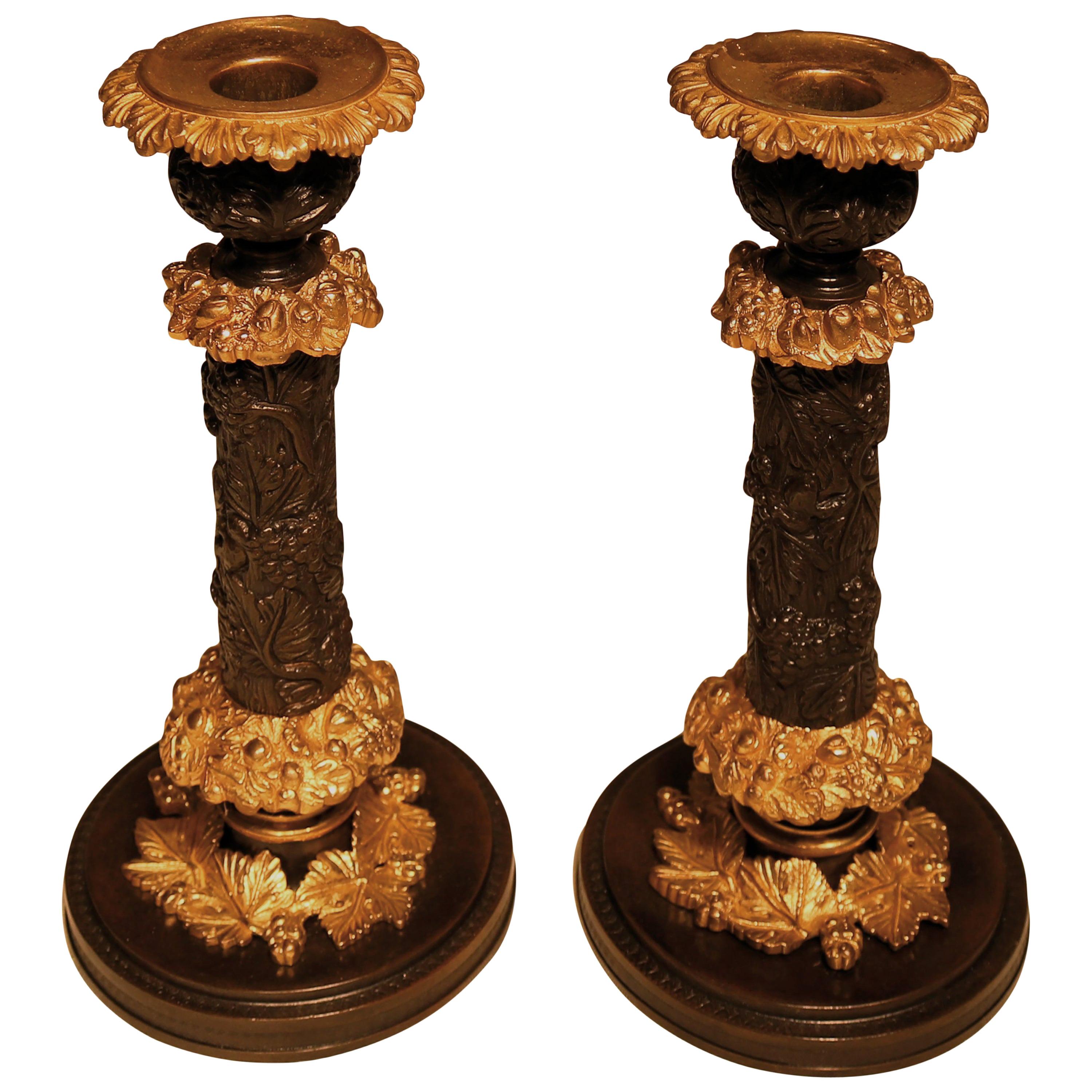 19th Century bronze and ormolu stag lustre candlesticks For Sale at 1stDibs