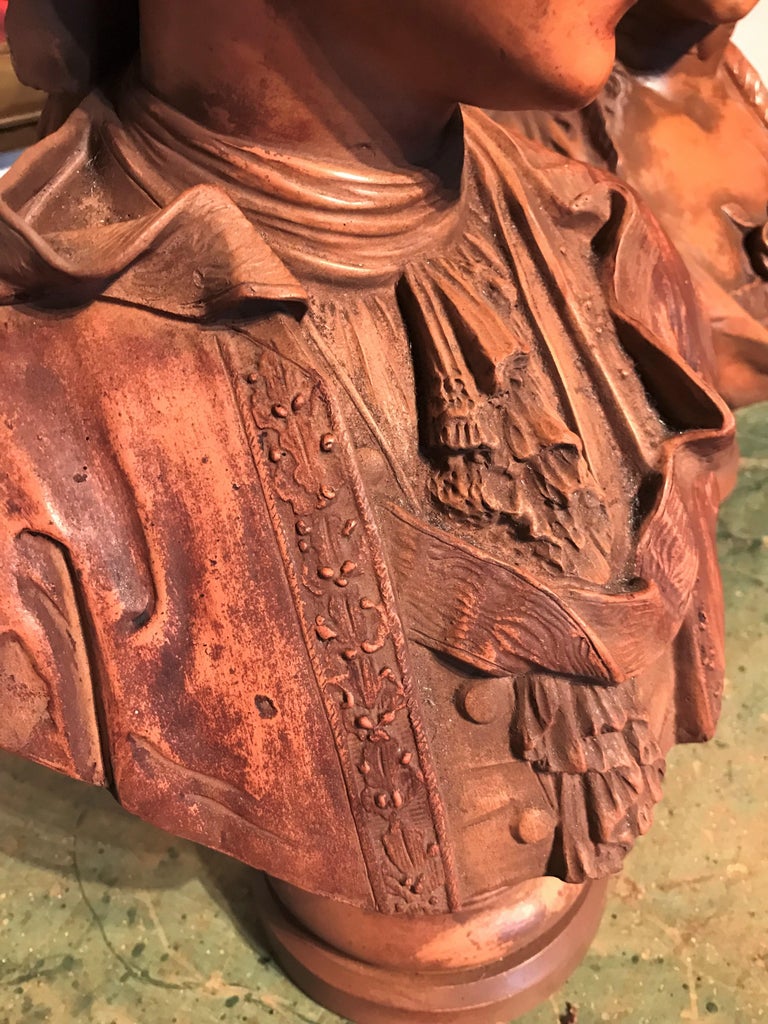 Pair or Set of French Grand Tour Terra Cotta Busts on Fluted Pine Bases ...