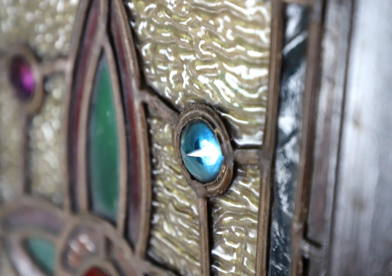 Pair Ornate Stained Glass Windows Gem Motif Design For Sale at 1stDibs