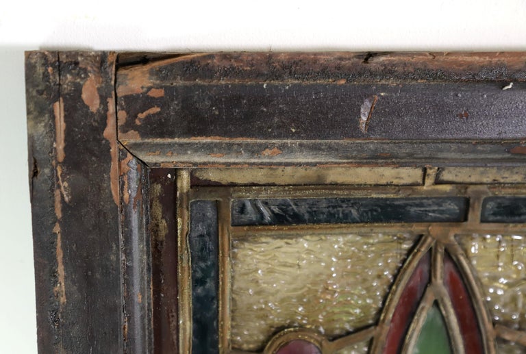 Pair Ornate Stained Glass Windows Gem Motif Design For Sale at 1stDibs