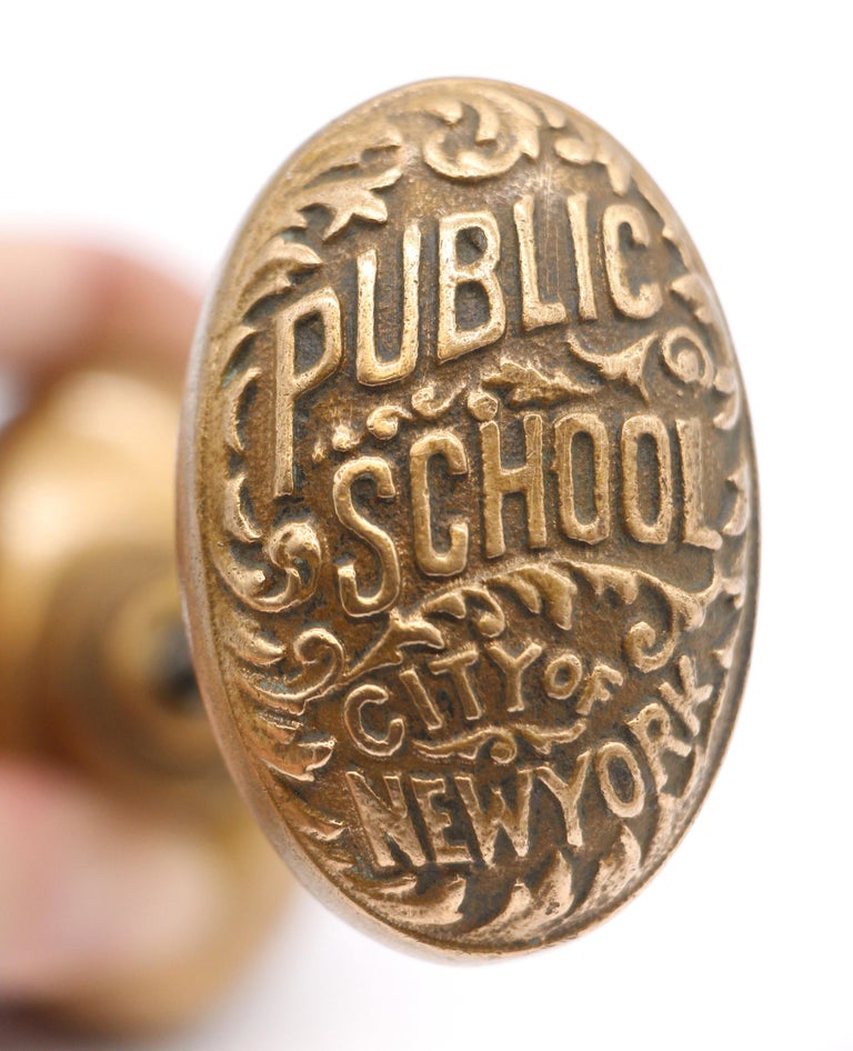 Pair Oval Bronze New York City Public School Door Knobs For Sale at 1stDibs