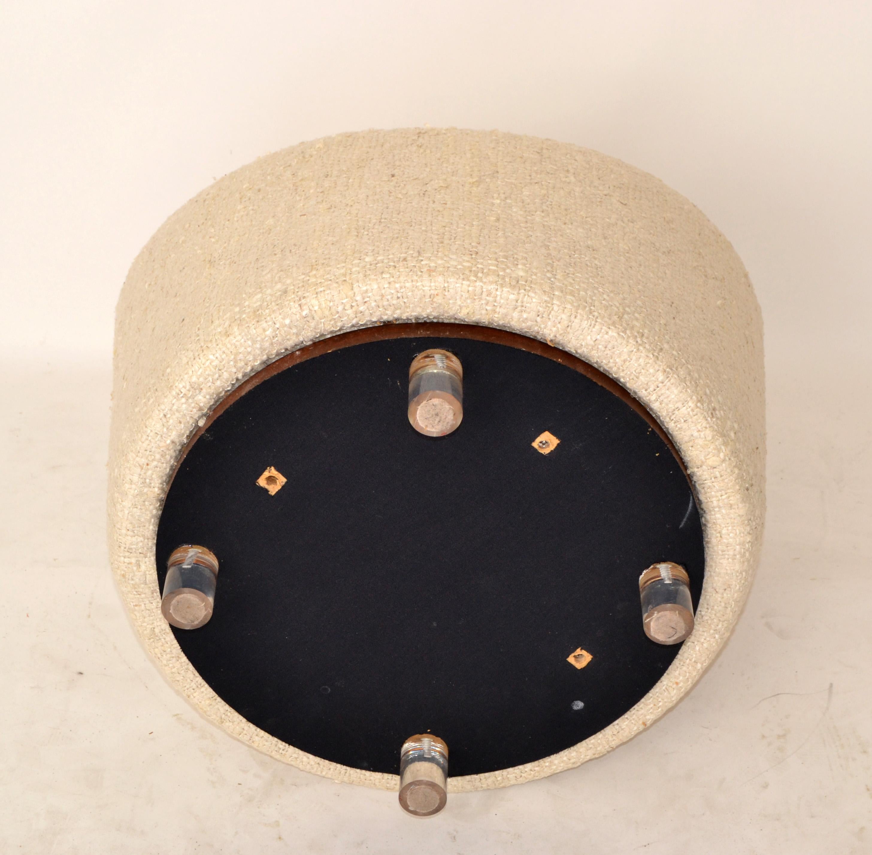 Pair, Oval Wool Bouclé Basketweave Upholstery Swivel Ottoman Mid ...