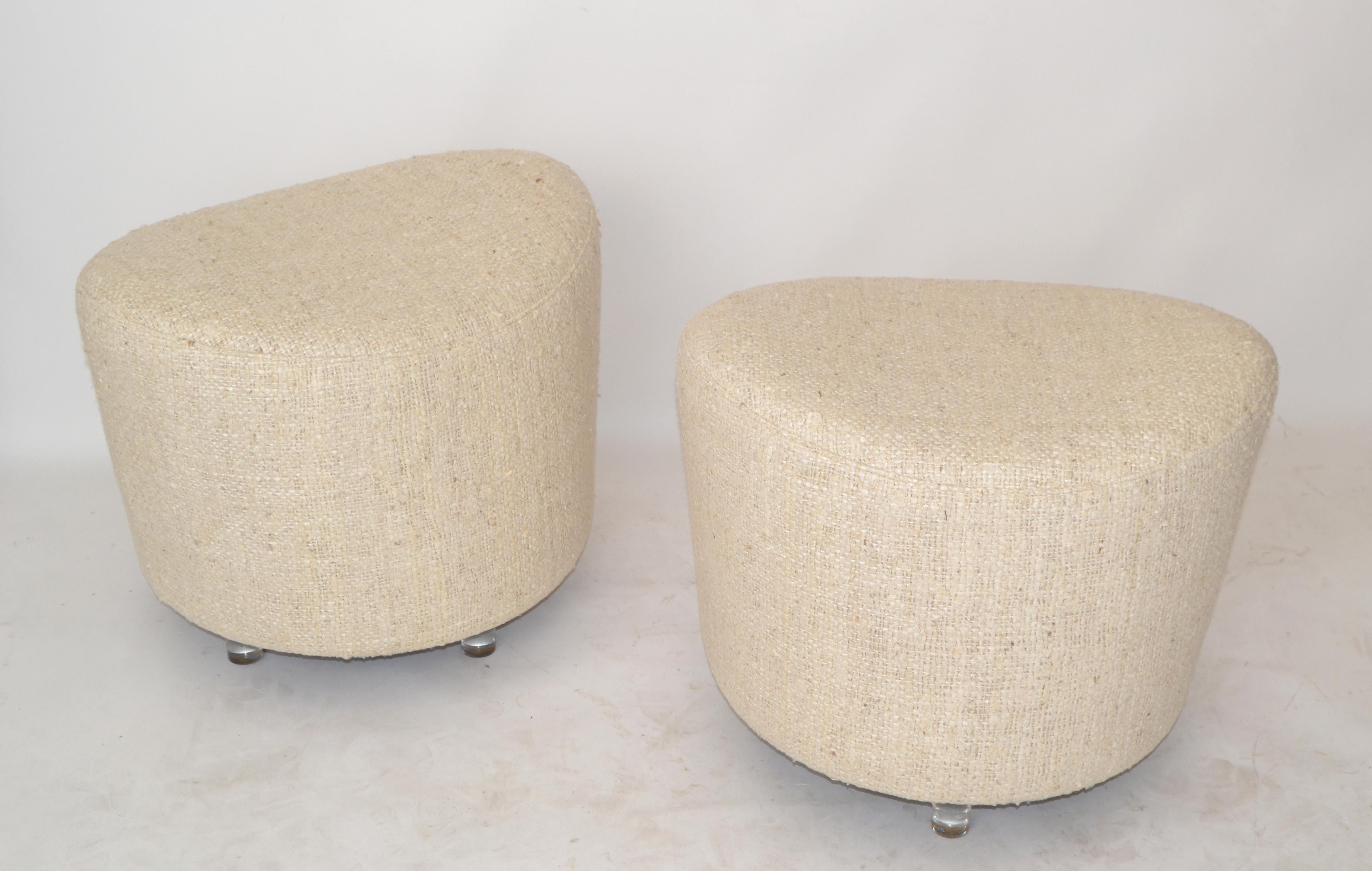 Pair, Oval Wool Bouclé Basketweave Upholstery Swivel Ottoman Mid ...