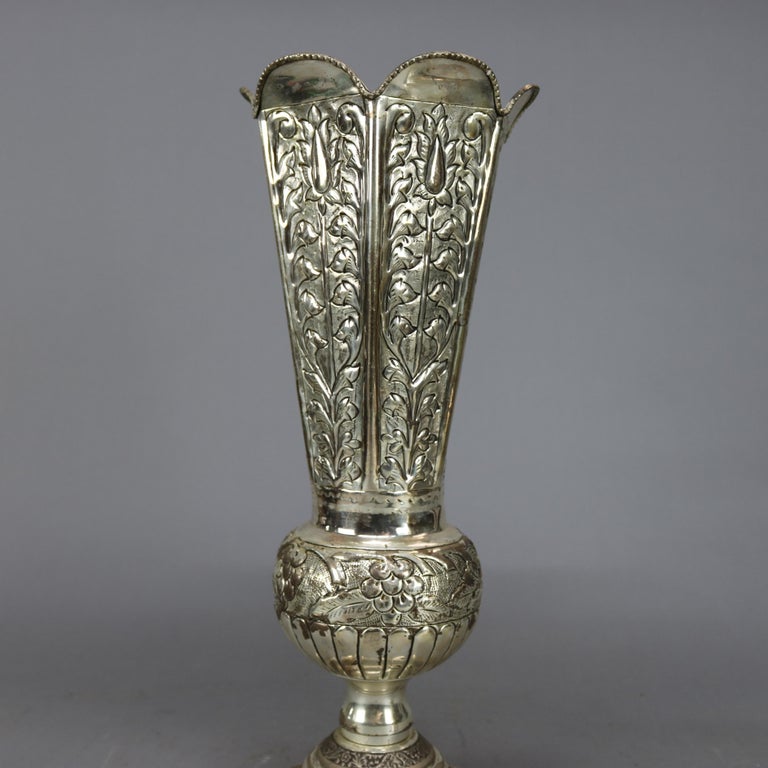 Pair of Oversized Vintage Silver Plate Floral Embossed Footed Vases ...