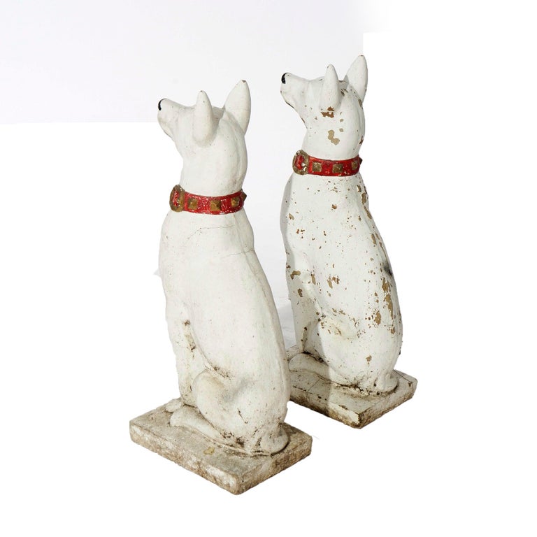 Pair Painted Cast Hard Stone Guard Dog 'German Shepherd' Garden Statues ...