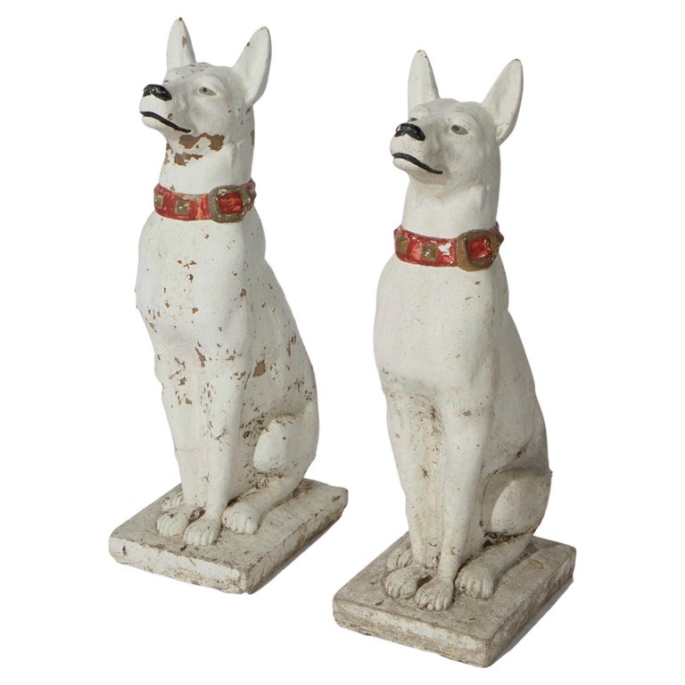 Pair Painted Cast Hard Stone Guard Dog 'German Shepherd' Garden Statues ...