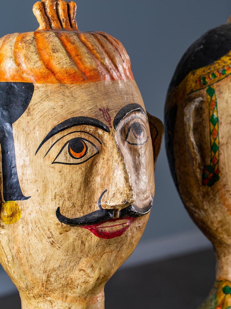 Pair of Papier Mâché Vintage Indian Male Female Figures Custom Brackets ...