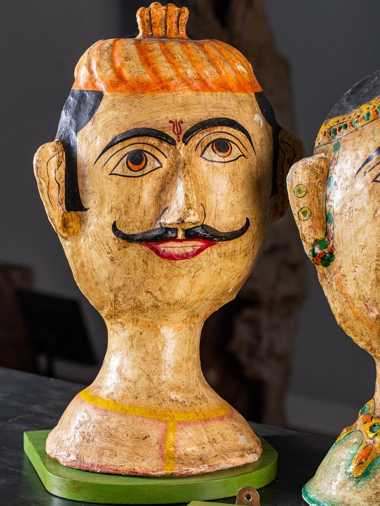 Pair of Papier Mâché Vintage Indian Male Female Figures Custom Brackets ...