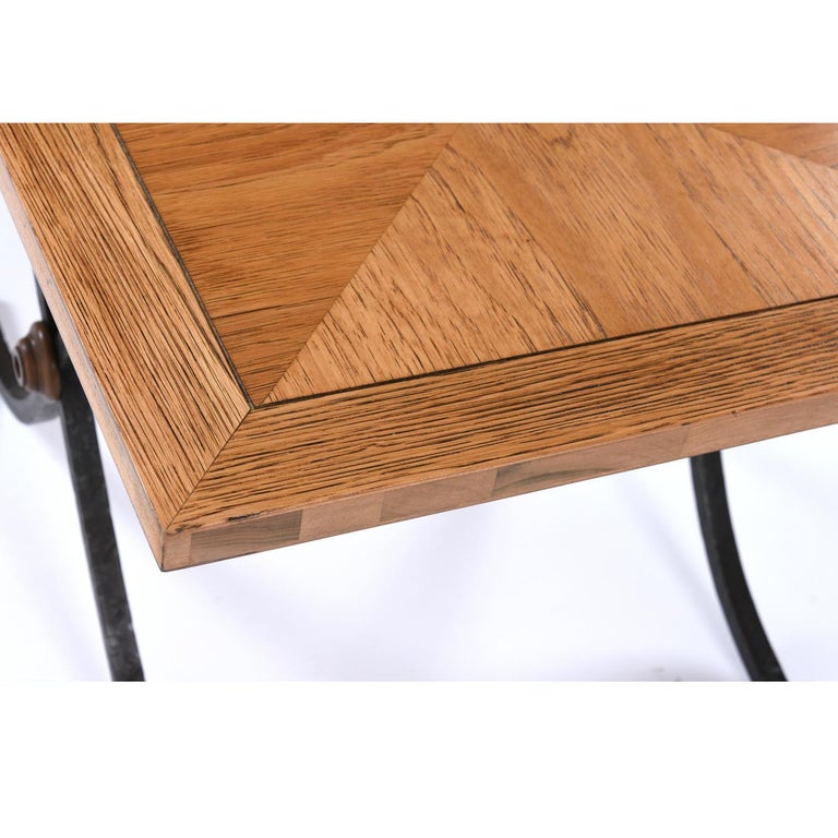 Pair Parquet Oak Petite Side Tables with Iron x Base Sabre Legs For ...