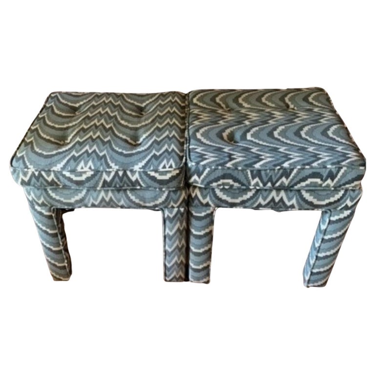 Pair Parsons Style Stools, Vintage Upholstery For Sale at 1stDibs