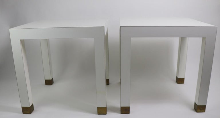 Pair of Parsons Tables in White Formica with Brass Feet at 1stDibs