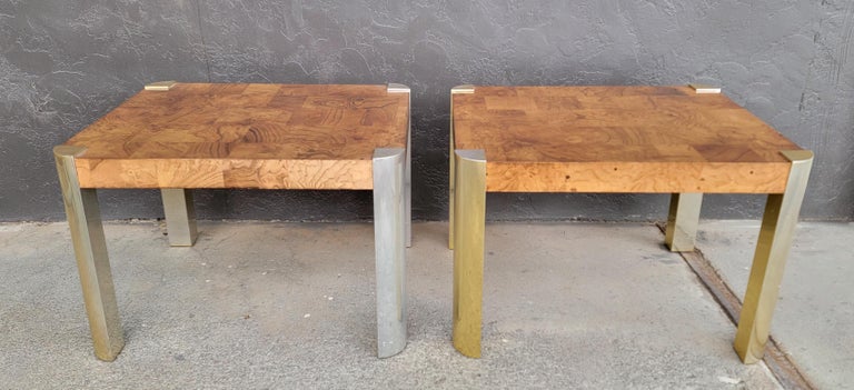 Pair Patchwork Side Tables Attributed to Milo Baughman For Sale at 1stDibs