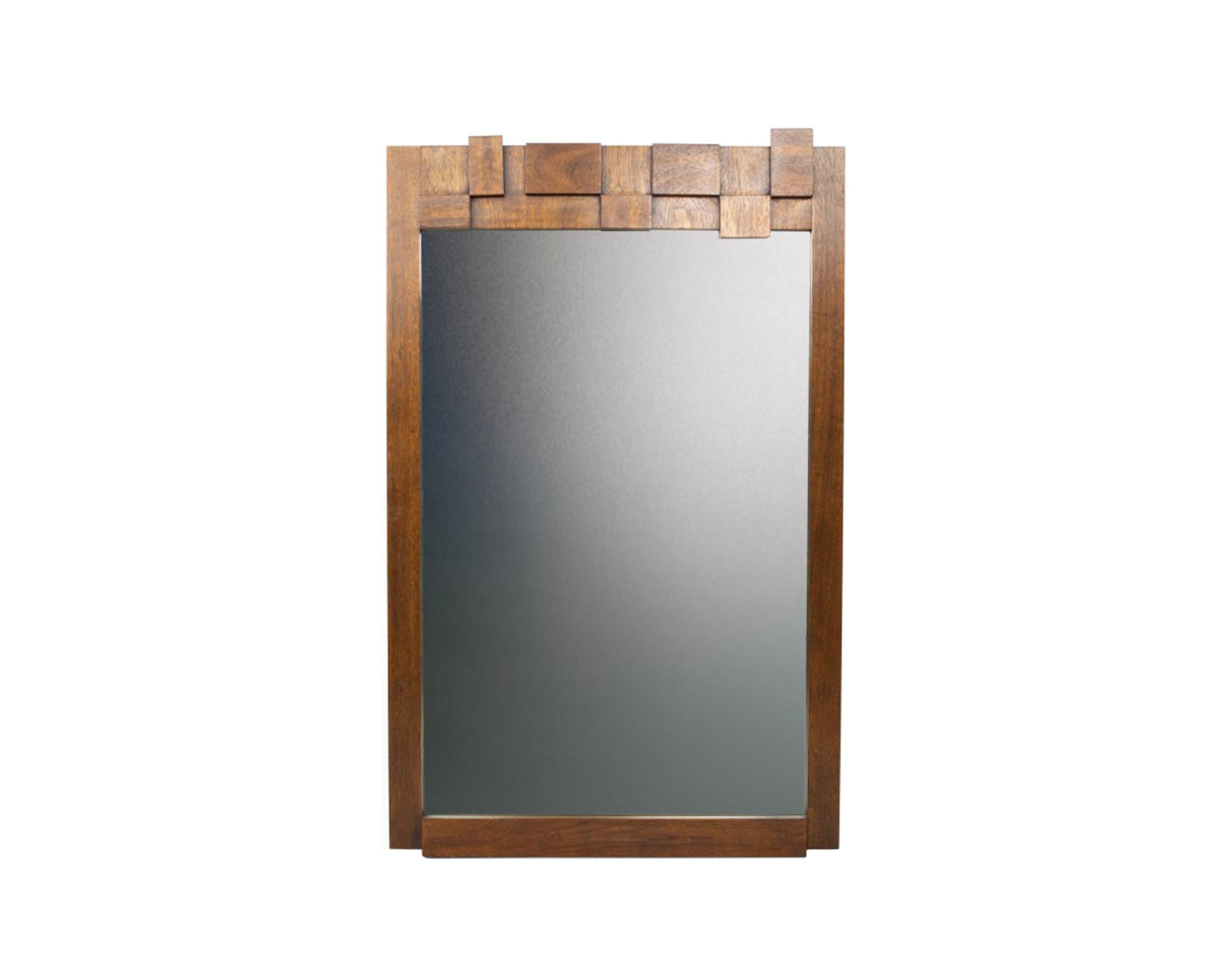 Pair Paul Evans Style Lane Mid-Century Brutalist Walnut Mirrors at 1stDibs