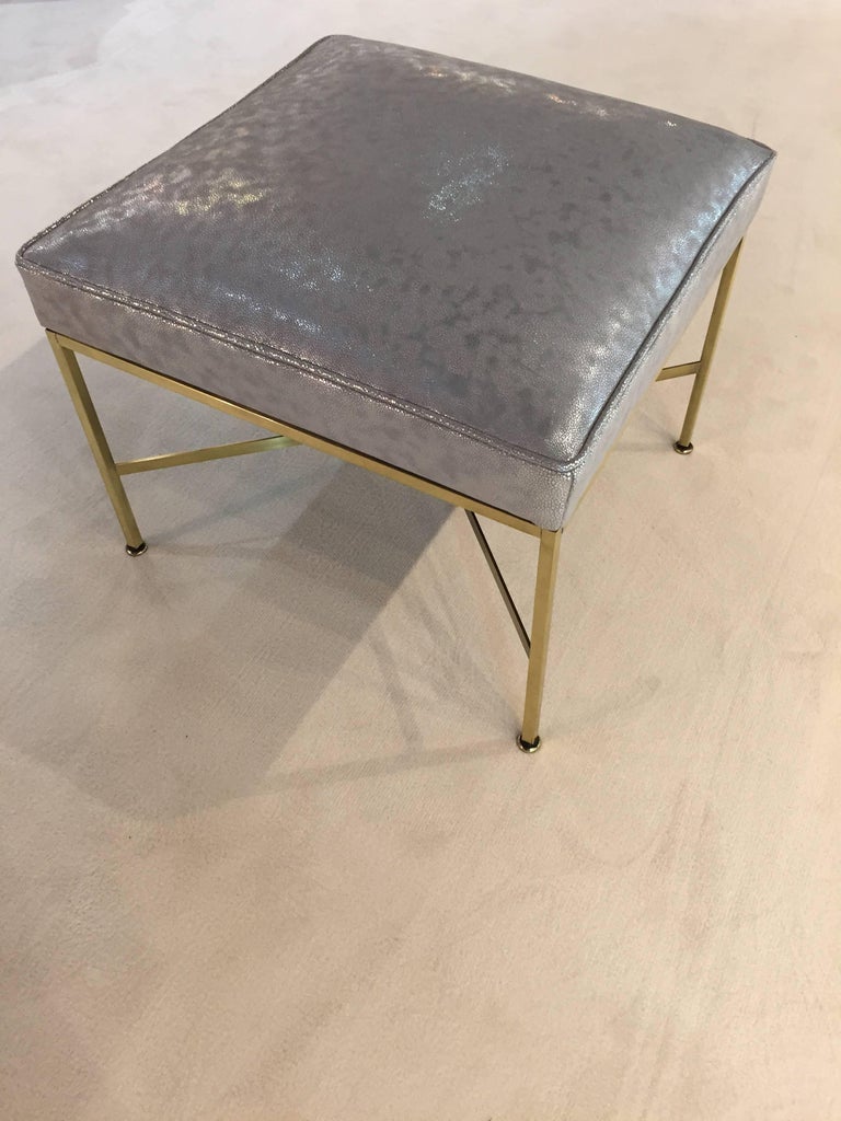 Pair of Paul McCobb Brass Stools Silver Shagreen Leather For Sale at ...