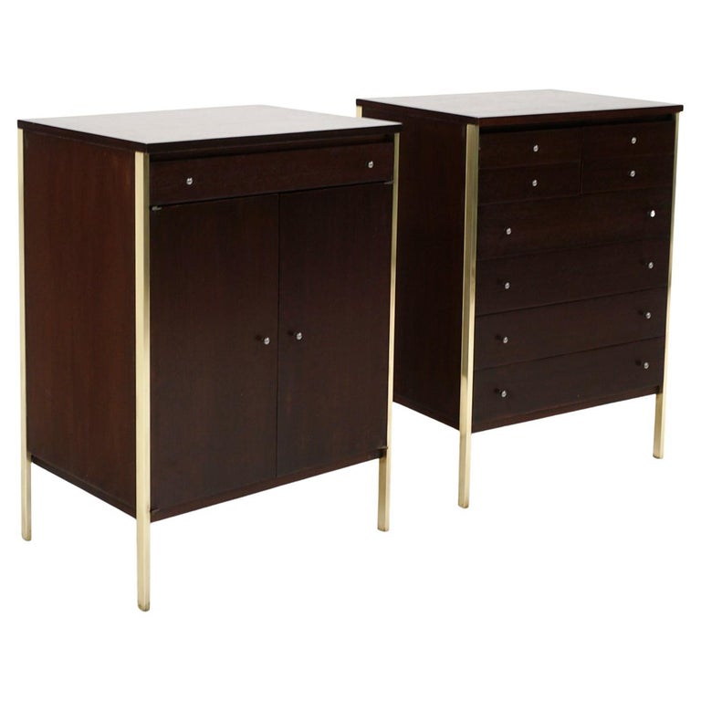 Pair Paul McCobb Cabinets in Mahogany and Polished Brass, Connoisseur ...