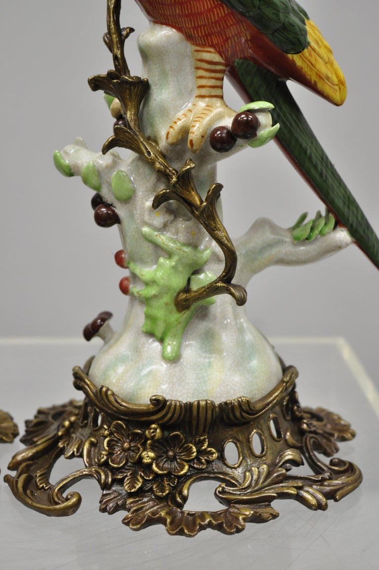 Porcelain and Bronze French Green and Yellow Parrot Candlestick ...