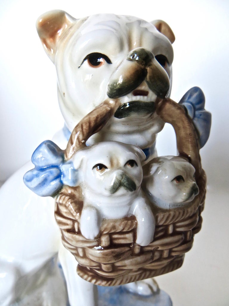 Pair Porcelain "Bulldogs with Puppies" by Fitz and Floyd Co., American ...