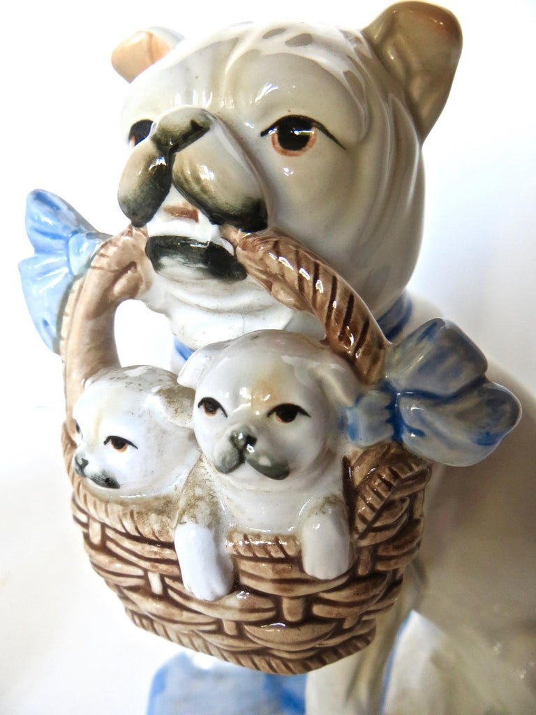 Pair Porcelain "Bulldogs with Puppies" by Fitz and Floyd Co., American ...