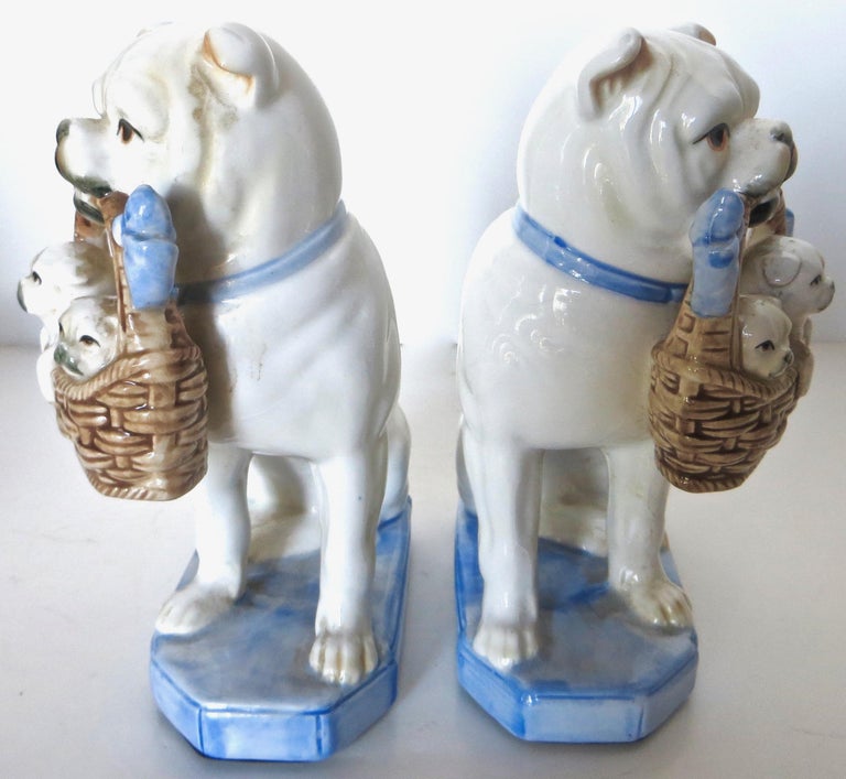 Pair Porcelain "Bulldogs with Puppies" by Fitz and Floyd Co., American ...
