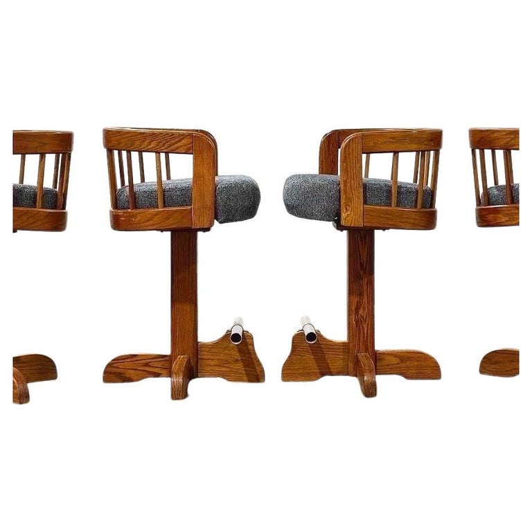 Pair Post Modern Bar Stools, Counter Height Swivel, Solid Oak After Lou ...
