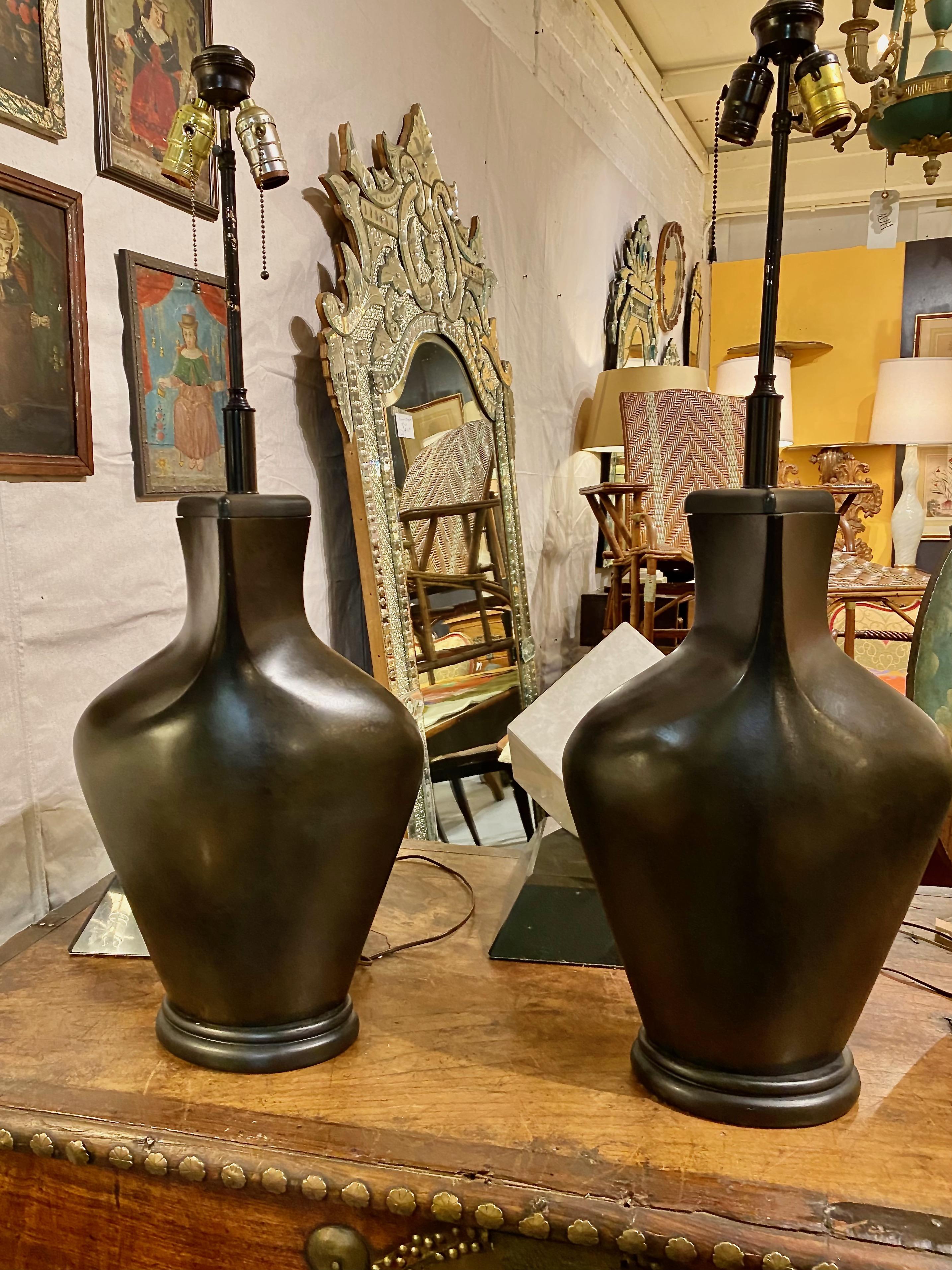 Pair Post-Modern Bronze Lamps For Sale at 1stDibs