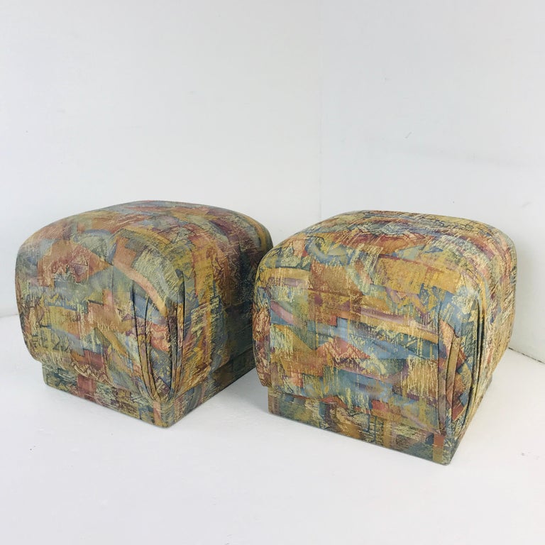 Pair of Pouf Ottomans with Plinth Base at 1stDibs