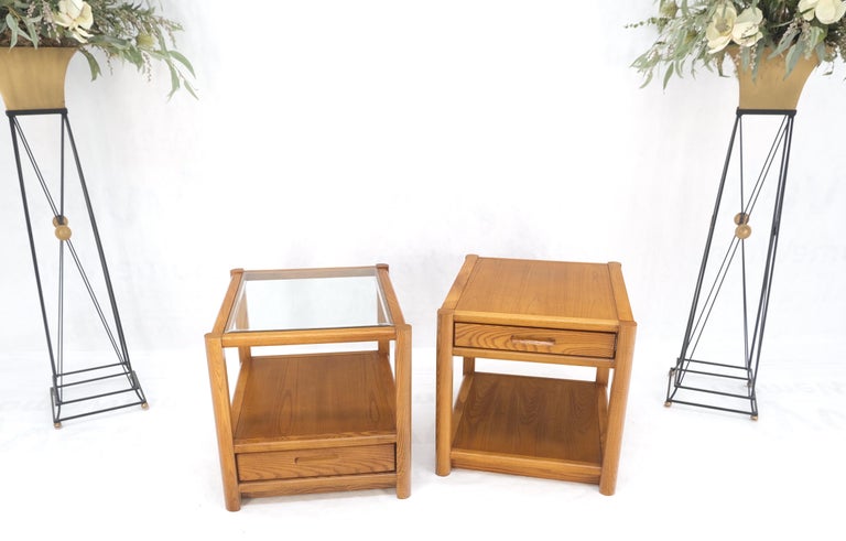Pair Quality Glass Top One Drawer Side End Tables Nightstands ...