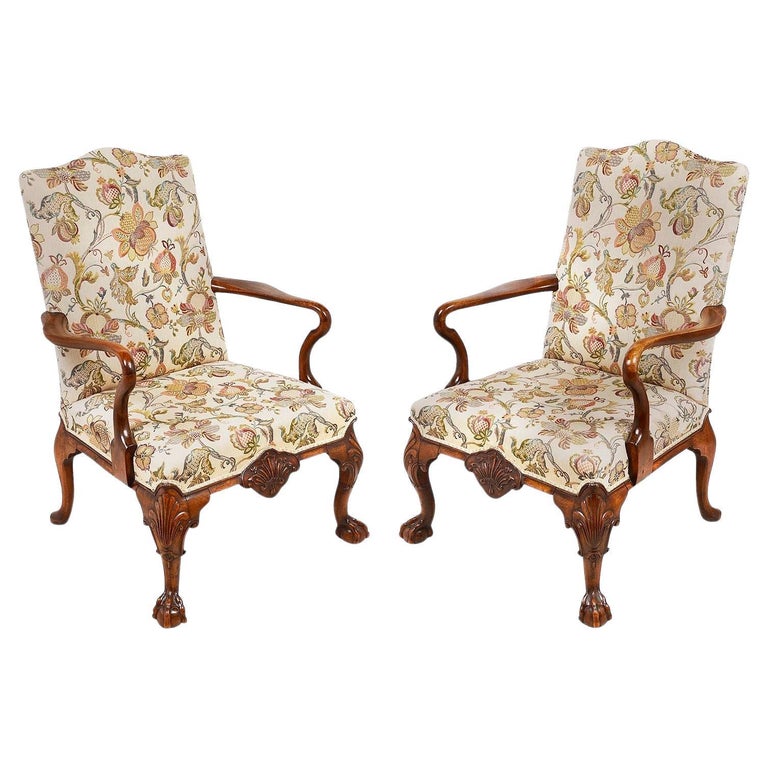 Pair Queen Anne style arm chairs, circa 1900 For Sale at 1stDibs