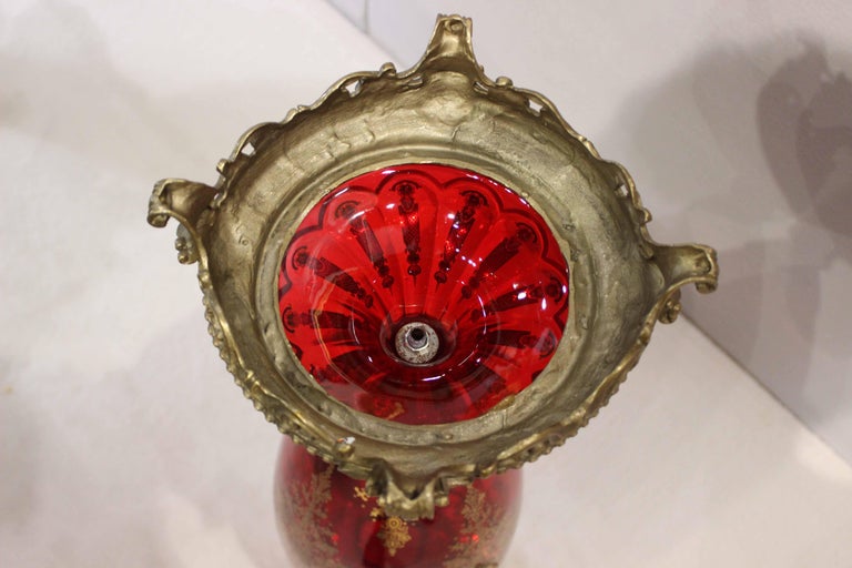 Pair Red Crystal and Brass Vase, Red Cut Crystal De Bohemia For Sale at ...