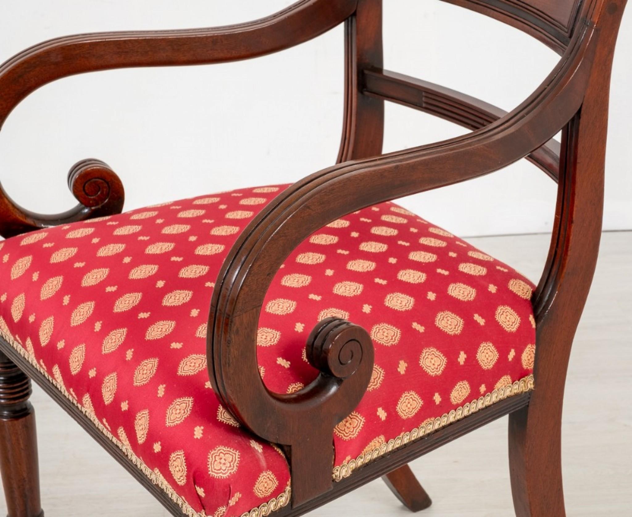 Pair Regency Arm Chairs, Antique Mahogany Open Chair For Sale at 1stDibs