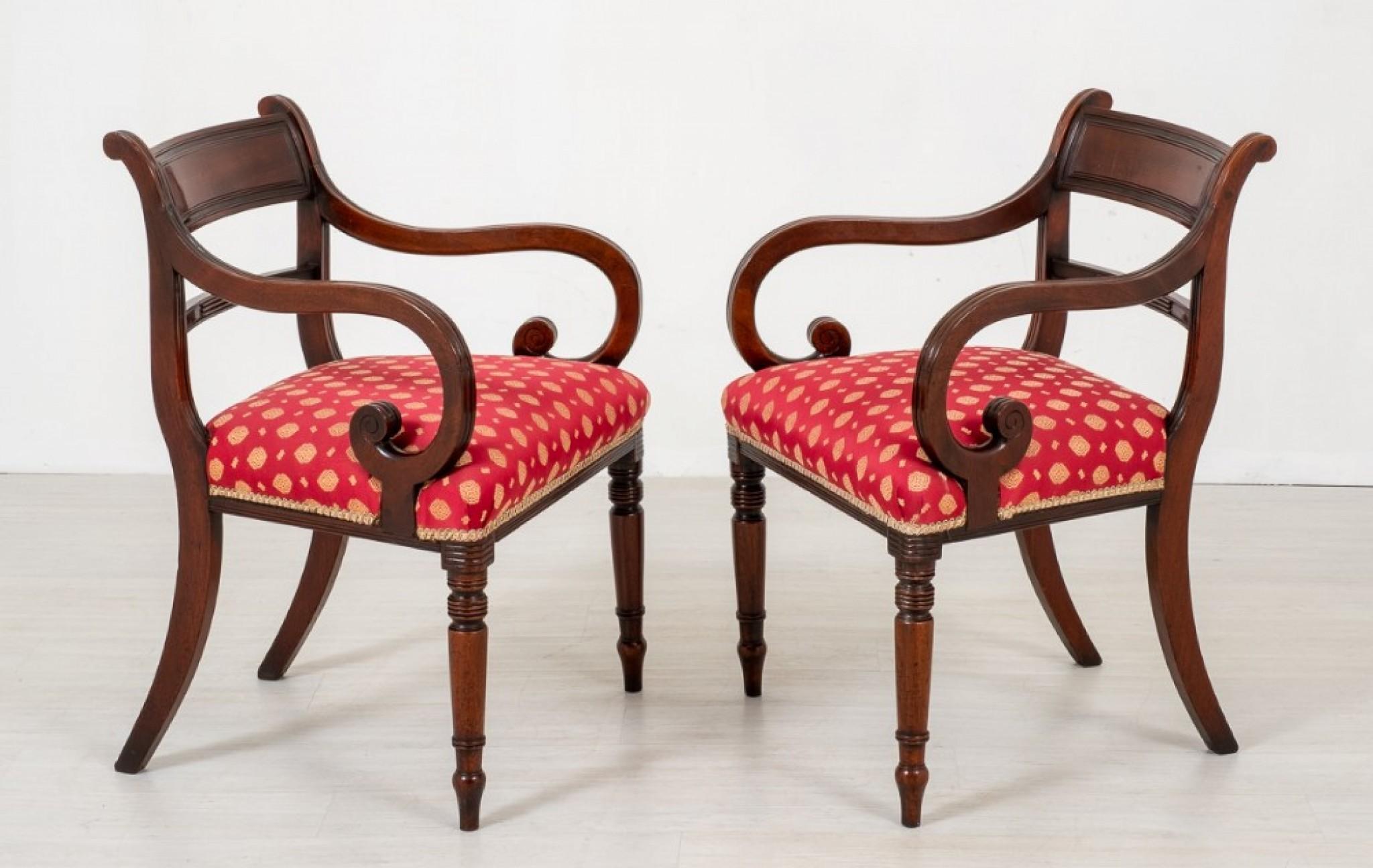 Pair Regency Arm Chairs, Antique Mahogany Open Chair For Sale at 1stDibs