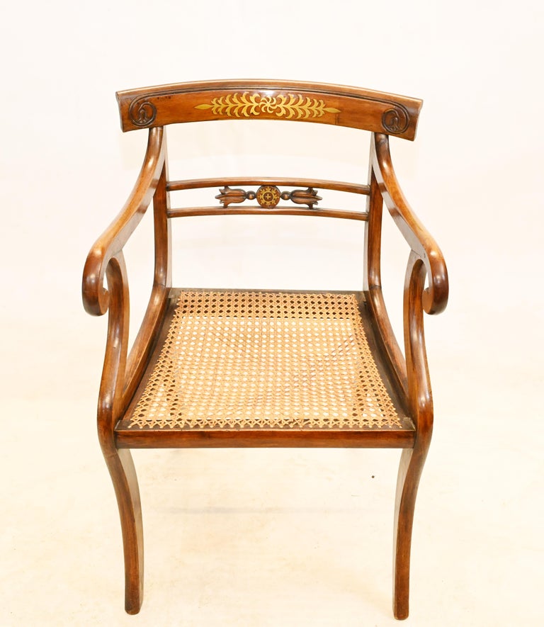Pair Regency Arm Chairs Brass Inlay 1810 For Sale at 1stDibs
