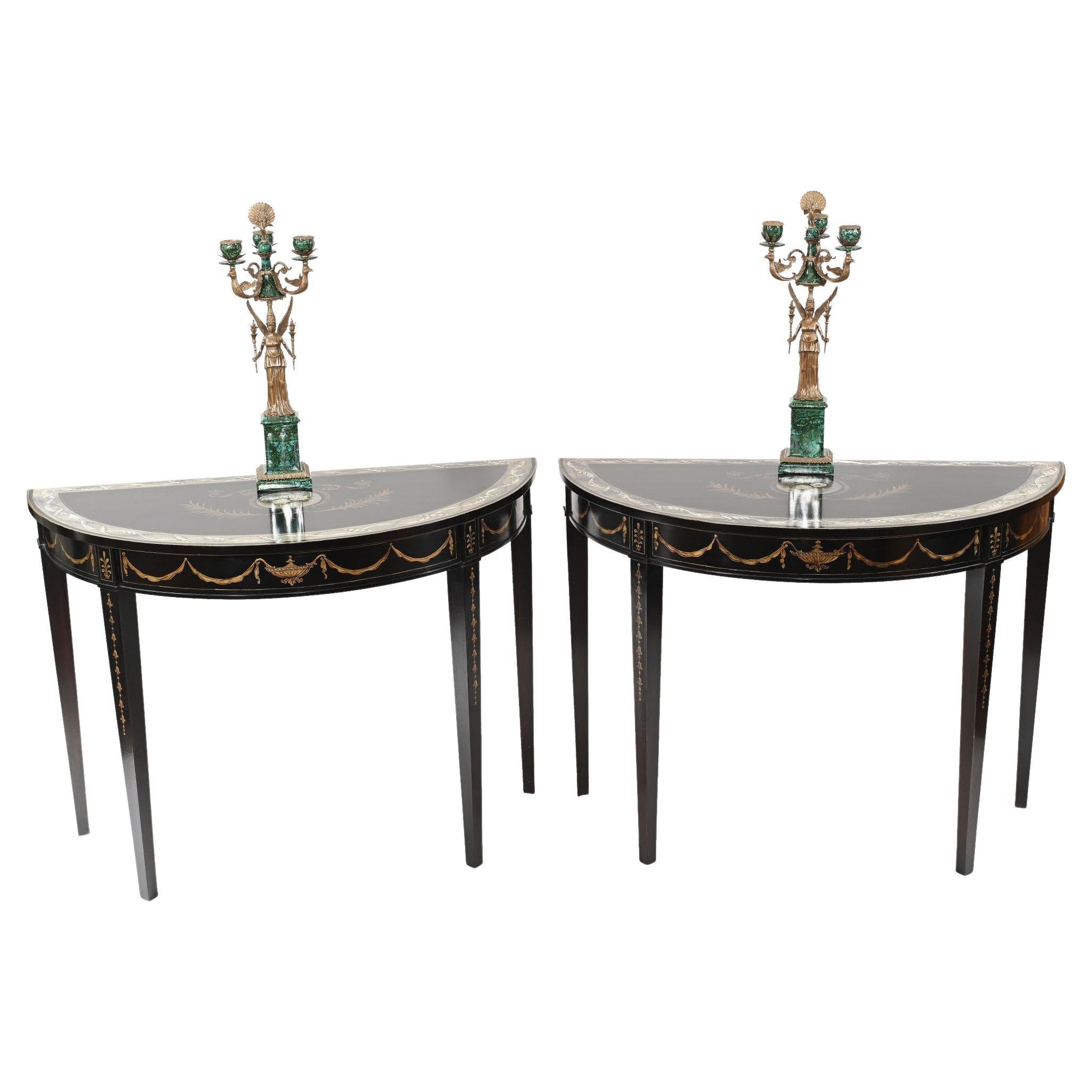 Pair Regency Console Tables Painted Lacquer Adams For Sale at 1stDibs
