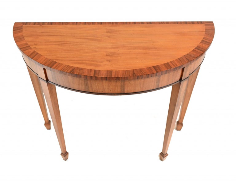 Pair Regency Console Tables Satinwood Demi Lune Hall For Sale at 1stDibs