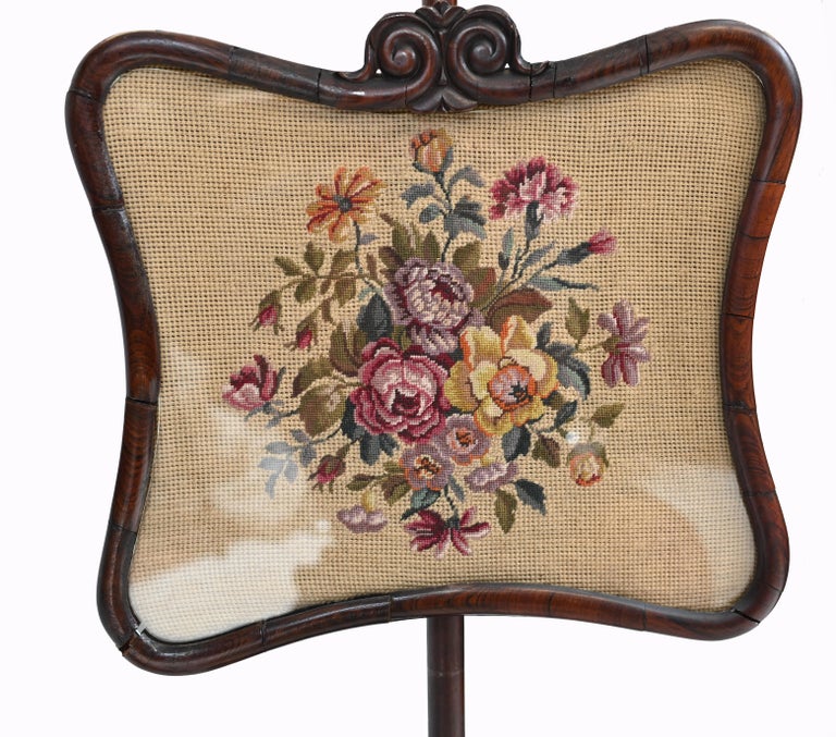 Pair Regency Pole Screens Fire Needlepoint Tapestry, 1830 For Sale at ...
