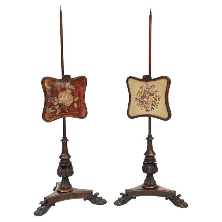 Pair Regency Pole Screens Fire Needlepoint Tapestry, 1830 For Sale at ...