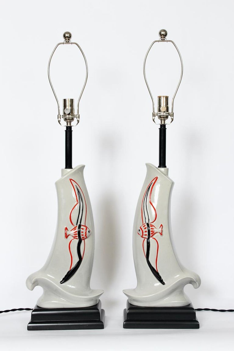 Pair Rembrandt Lamp Co. "Flying Fish" Glazed Ceramic Table Lamps, circa ...