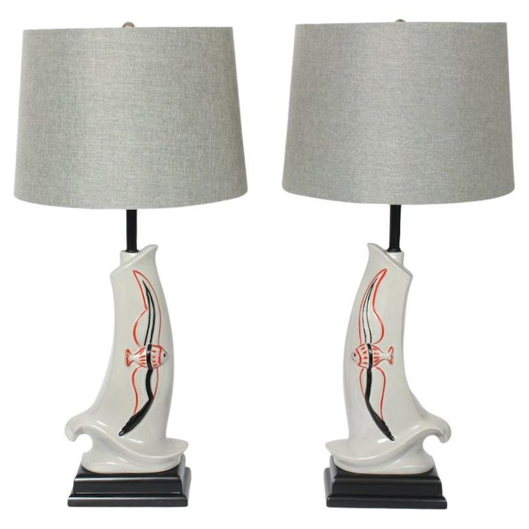 Pair Rembrandt Lamp Co. "Flying Fish" Glazed Ceramic Table Lamps, circa ...