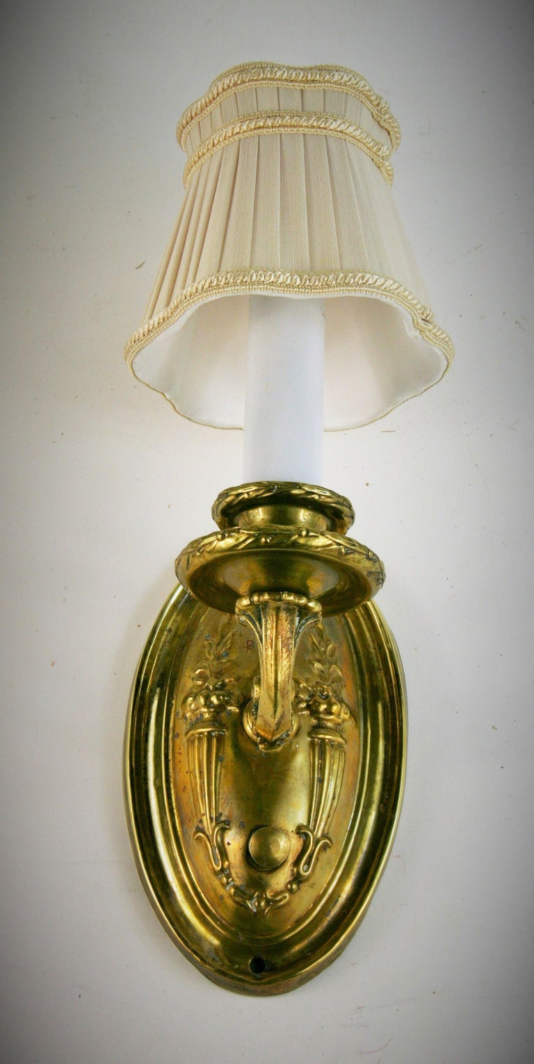 Pair of Repousse Brass Sconces with Custom Shades, circa 1920 For Sale ...
