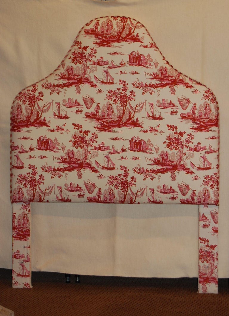 Pair of Reproduction Twin Size Headboards in Red / White Toile Fabric ...