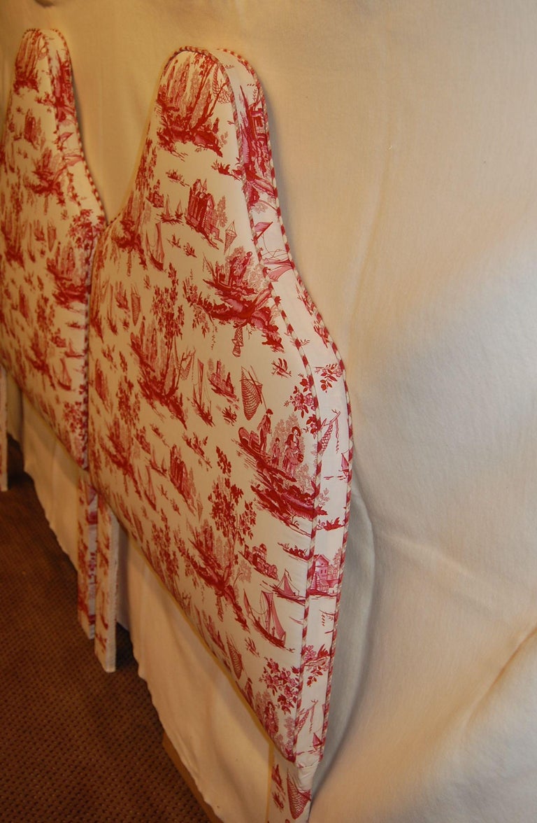Pair of Reproduction Twin Size Headboards in Red / White Toile Fabric ...