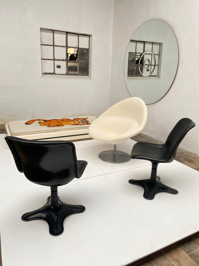 Pair Restored Black Leather Yrjo Kukkapuro Swivelling Chairs for Haimi ...