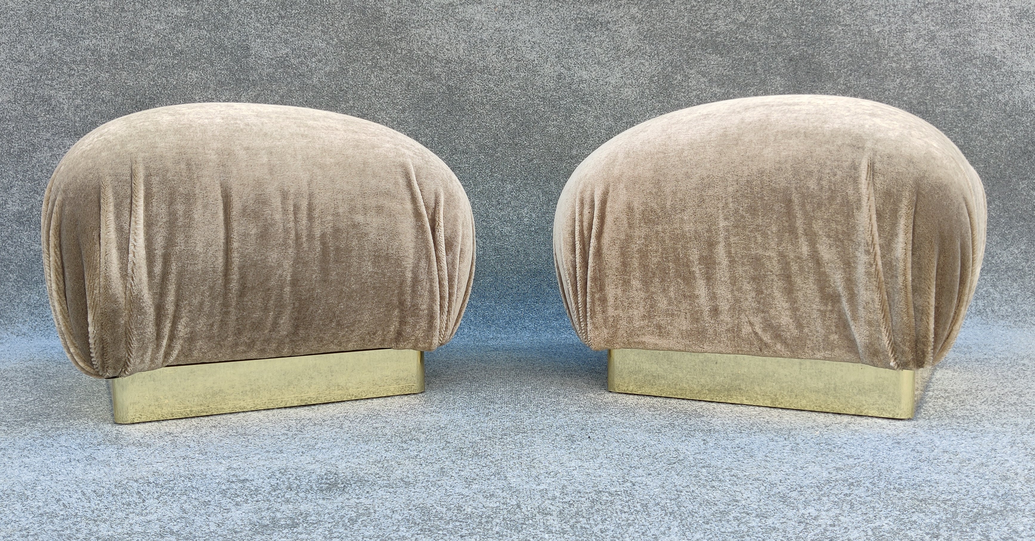 Pair Reupholstered Lichen Mohair Karl Springer Style Poufs or Ottomans ...