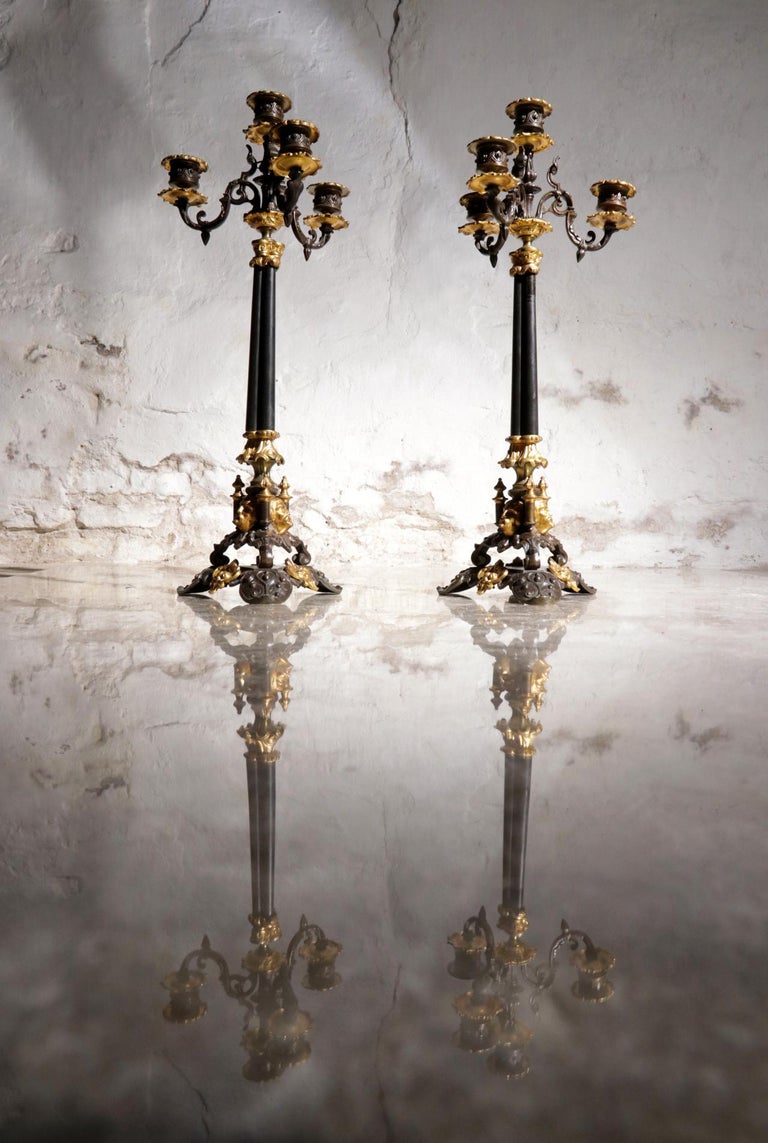 Pair of Richly Decorated 19th Century Patinated Gilt Candelabra For ...