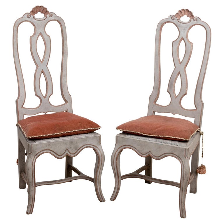 Pair Rococo Style Painted Chairs For Sale at 1stDibs