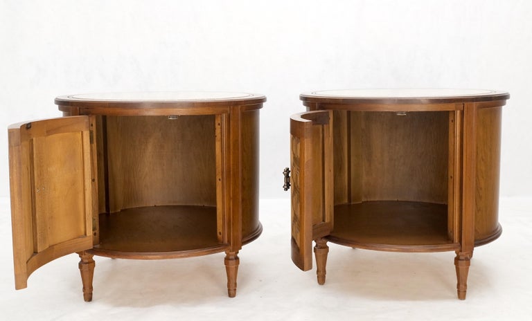 Pair Round Drum Barrel Shape Travertine Top Two Doors End Side Tables ...